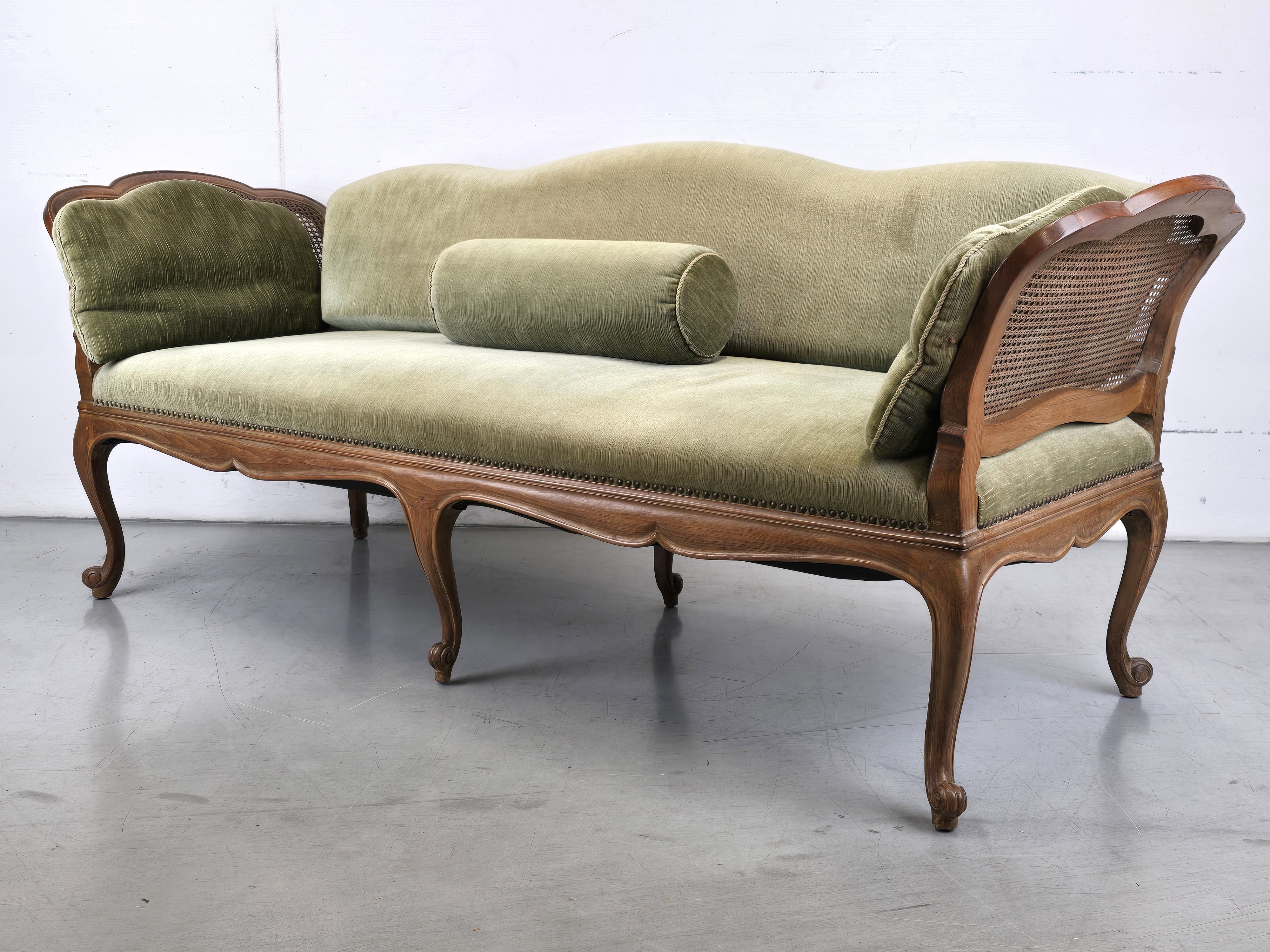 VINTAGE SITZBANK sofa bank couch antik wiener geflecht grün holz louis ...