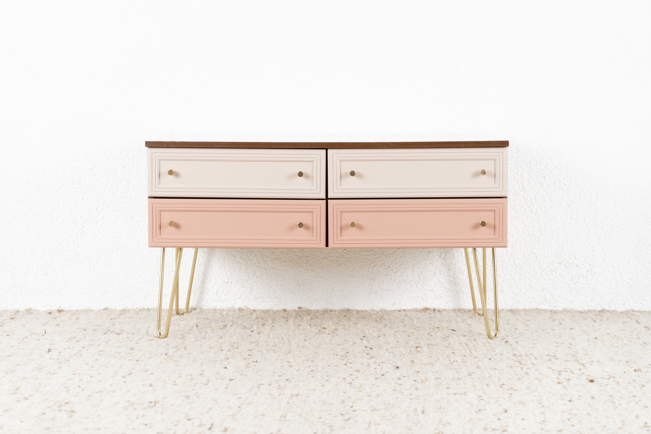 Vintage Kommode Schubladenkommode Sideboard Rosa Altrosa Holz Nuss Gol ...