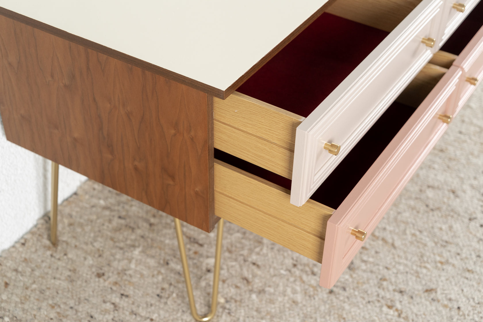 Vintage Kommode Schubladenkommode Sideboard Rosa Altrosa Holz Nuss Gol ...