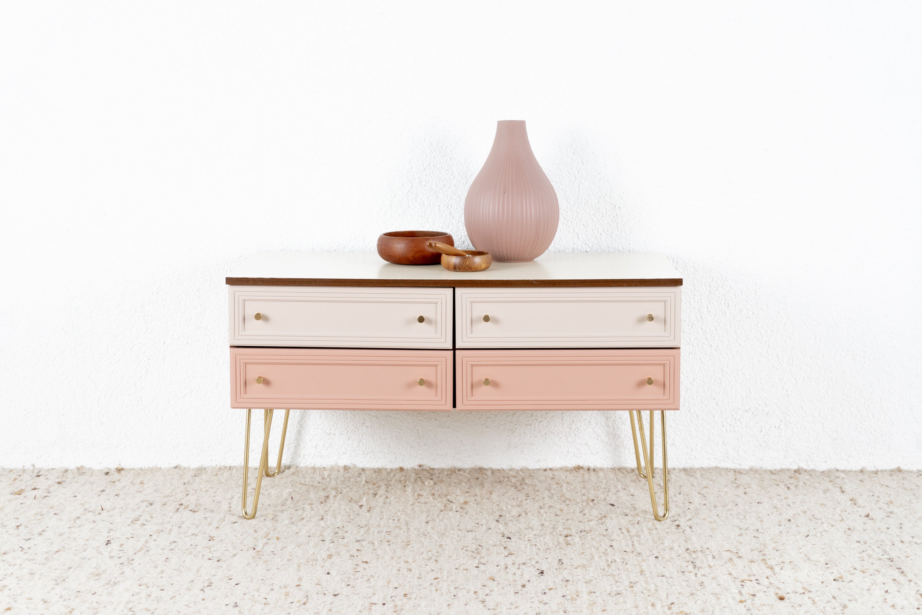 Vintage Kommode Schubladenkommode Sideboard Rosa Altrosa Holz Nuss Gol ...